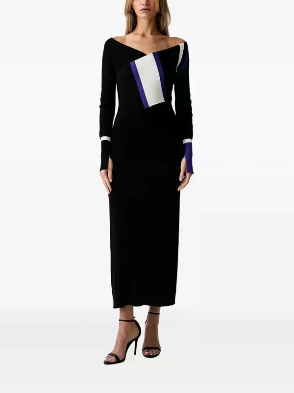 Patrizia Pepe Colour-block Ribbed Midi Dress - Black
