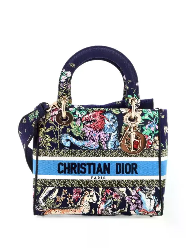 Dior Lady D-lite Bag Embroidered Canvas Medium Satchel - Multicolour