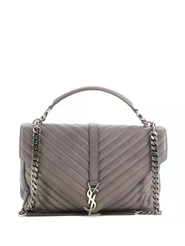 Saint Laurent Classic Monogram College Bag Matelasse Chevron Leather Medium Crossbody Bag - Grey
