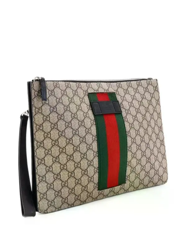 Gucci Web Wristlet Gg Coated Canvas Clutch Bag