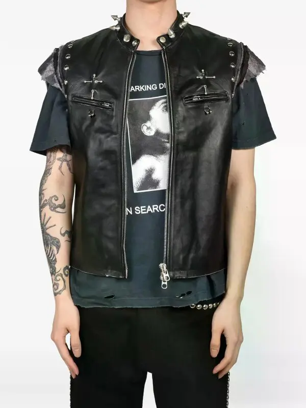 MARKING DISTANCE Gimp Spike-embellished Leather Gilet