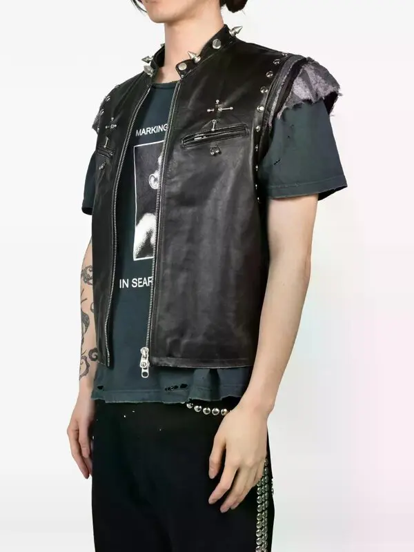 MARKING DISTANCE Gimp Spike-embellished Leather Gilet