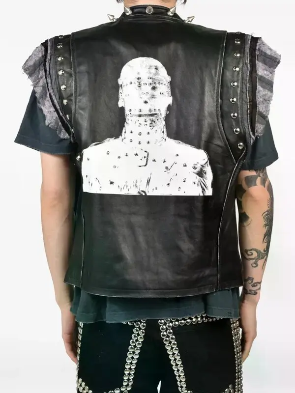 MARKING DISTANCE Gimp Spike-embellished Leather Gilet