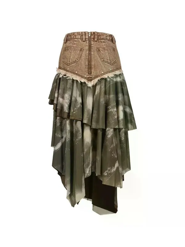 VIVAMUS Tiered Asymmetric Denim Skirt