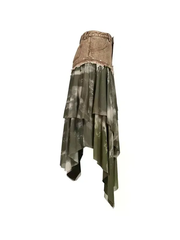 VIVAMUS Tiered Asymmetric Denim Skirt