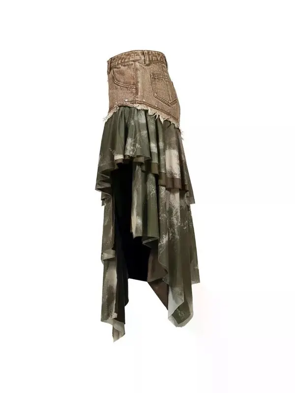 VIVAMUS Tiered Asymmetric Denim Skirt