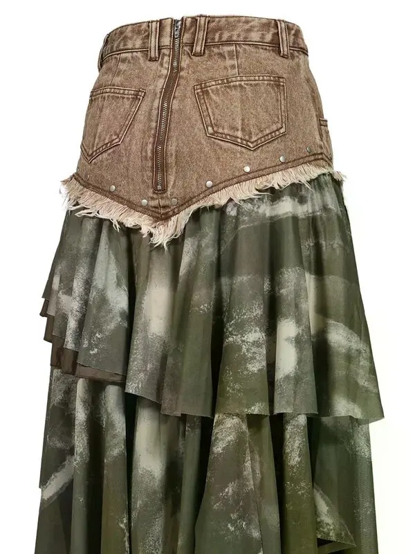 VIVAMUS Tiered Asymmetric Denim Skirt