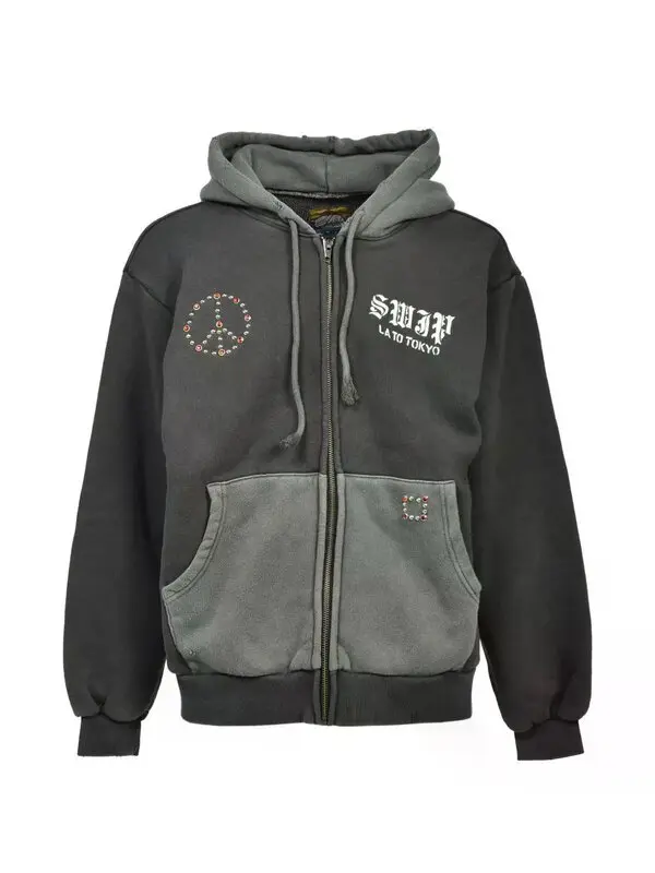 SWJP Stud-embellished Graphic-print Hoodie