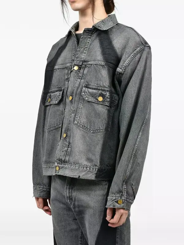 DEAR BORO Faded-effect Boxy Denim Jacket
