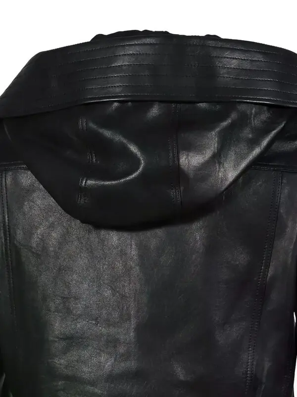 DET BLEV SENT Cropped Hooded Leather Jacket