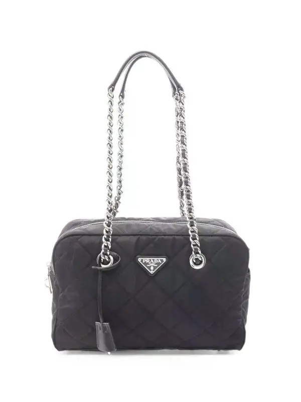 Prada 2010s Tessuto Impuntu Chain Shoulder Bag - Black