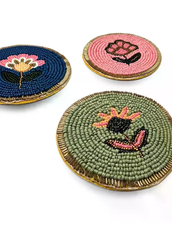 CU I SEEYOU Bead-embellished Floral-motif Coasters - Blue