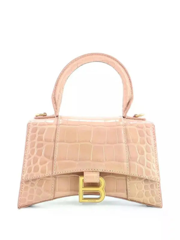 Balenciaga Hourglass Top Handle Bag Crocodile Embossed Leather Xs Satchel - Neutrals