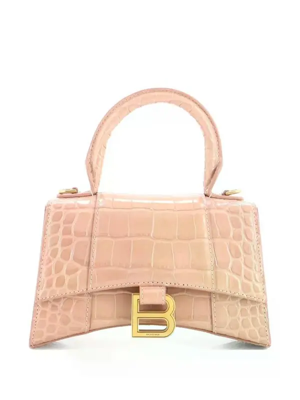 Balenciaga Croc Effect Embossed Leather Xs Satchel - Neutrals