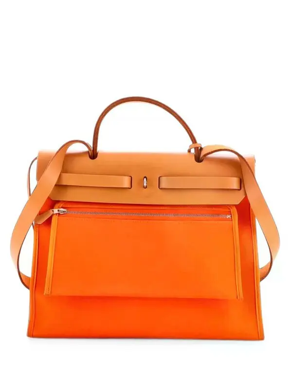 Hermès Herbag Zip Leather And Toile 31 Shoulder Bag - Orange