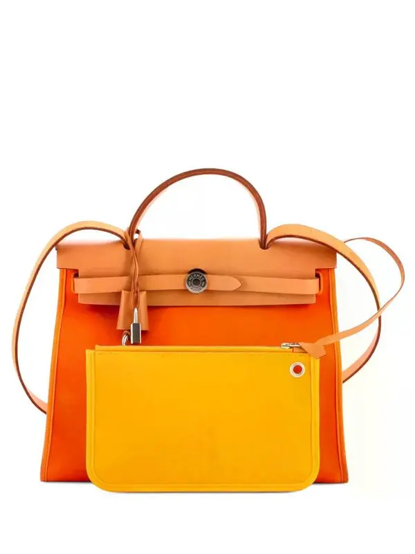Hermès Herbag Zip Leather And Toile 31 Shoulder Bag - Orange