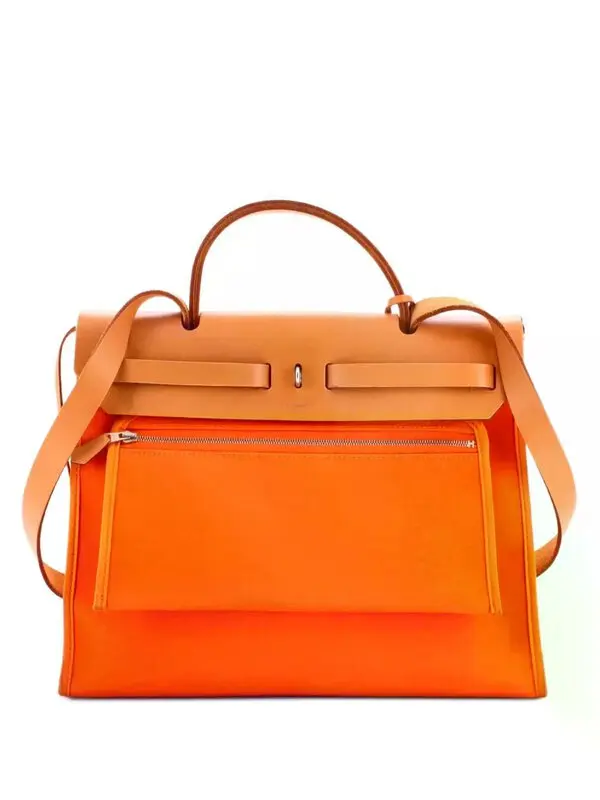 Hermès Herbag Zip Leather And Toile 31 Shoulder Bag - Orange