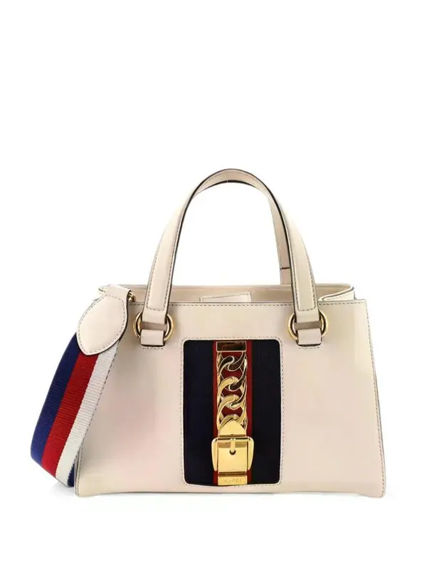 Gucci Sylvie Top Handle Tote Leather Medium Satchel - White
