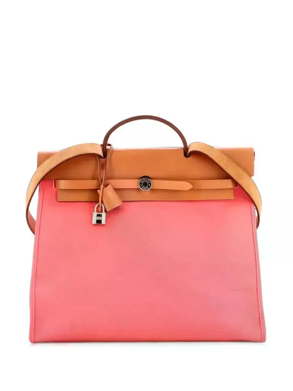 Hermès Herbag Zip Leather And Toile 39 Shoulder Bag - Pink