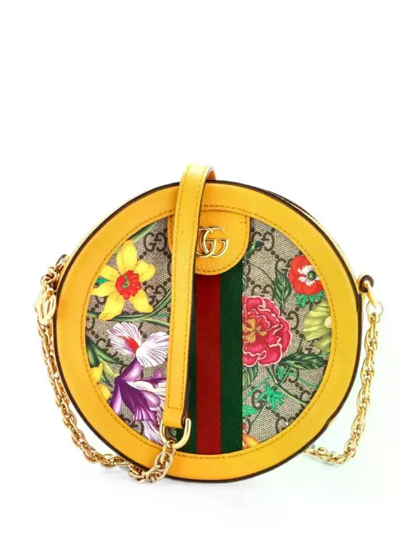 Gucci Ophidia Round Shoulder Bag Flora Gg Coated Canvas Mini Crossbody Bag - Yellow