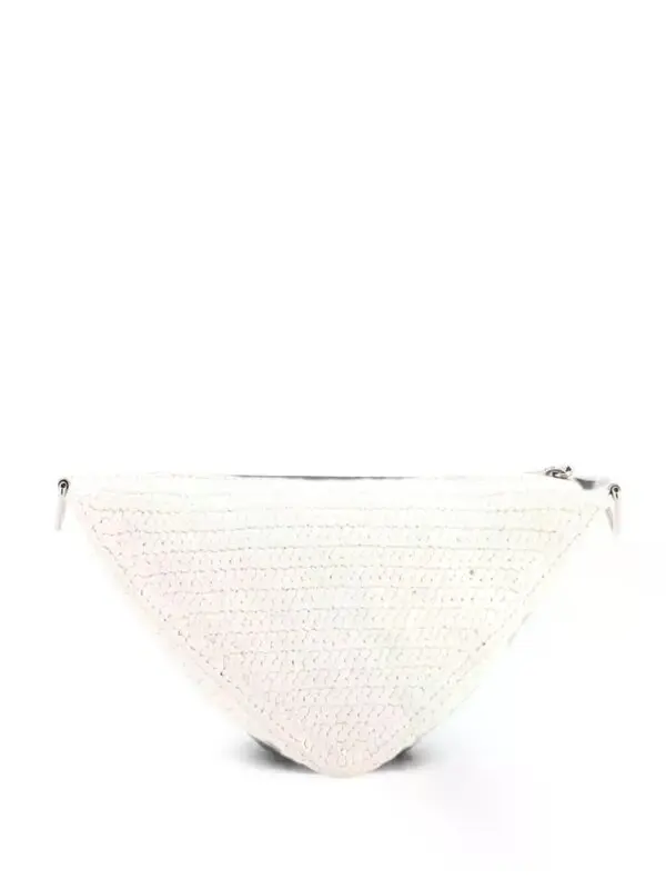 Prada Triangle Logo Zip Crochet Raffia Small Crossbody Bag - White