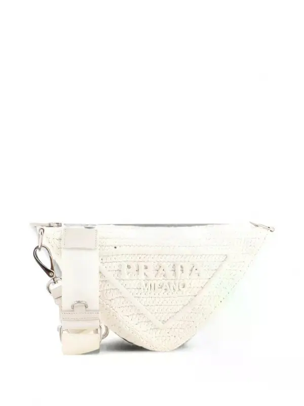 Prada Triangle Logo Zip Crochet Raffia Small Crossbody Bag