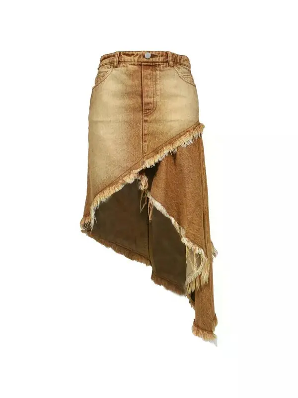 VIVAMUS Asymmetric Frayed-edge Midi Skirt