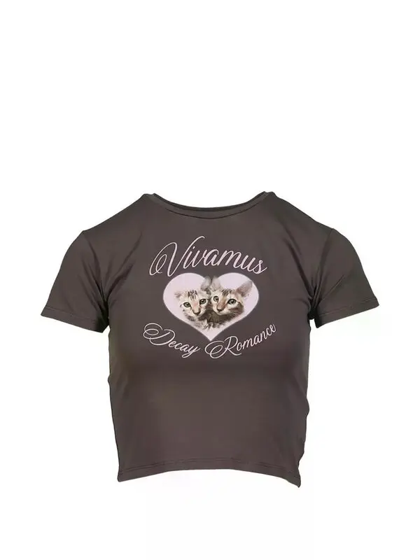 VIVAMUS Cats Graphic-print Cropped T-shirt