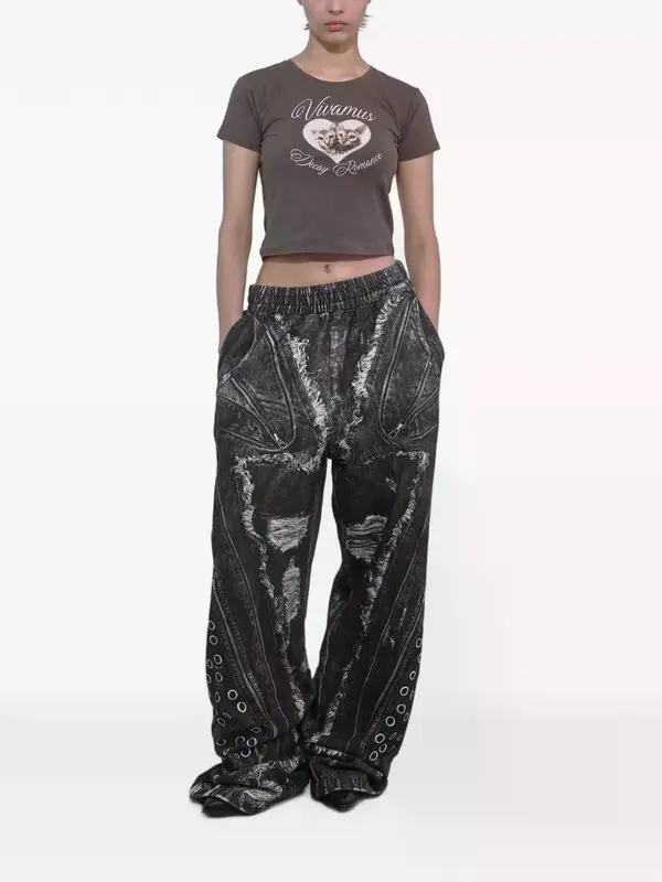 VIVAMUS Cats Graphic-print Cropped T-shirt