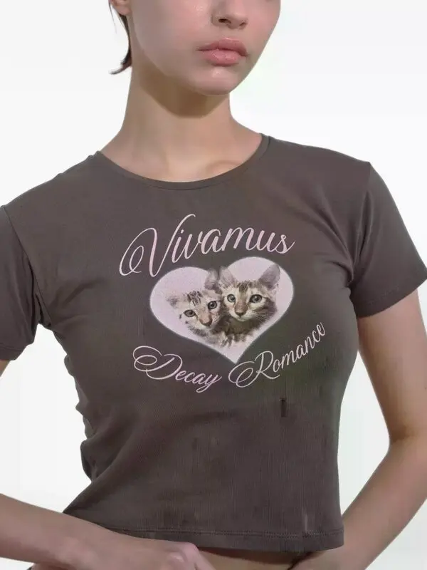 VIVAMUS Cats Graphic-print Cropped T-shirt