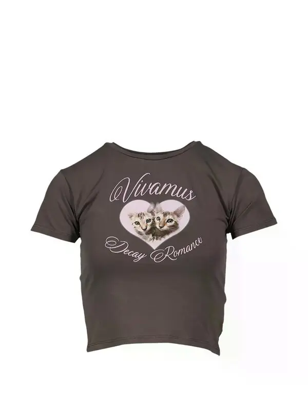 VIVAMUS Cats Graphic-print Cropped T-shirt