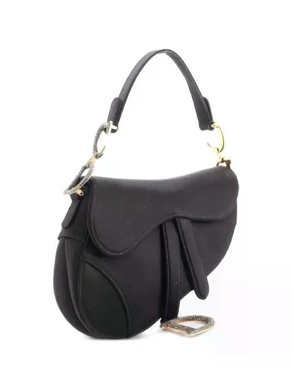 Dior Saddle Handbag Satin With Crystals Mini Shoulder Bag - Black