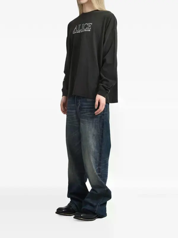N.HOOLYWOOD Logo-print Washed-effect Long-sleeve T-shirt