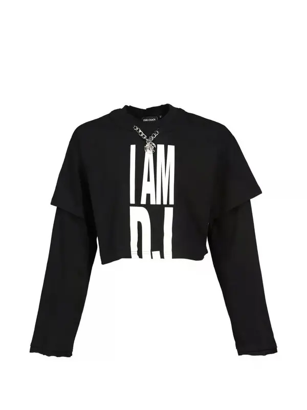 FINE CHAOS Layered Design Cropped T-shirt - Black