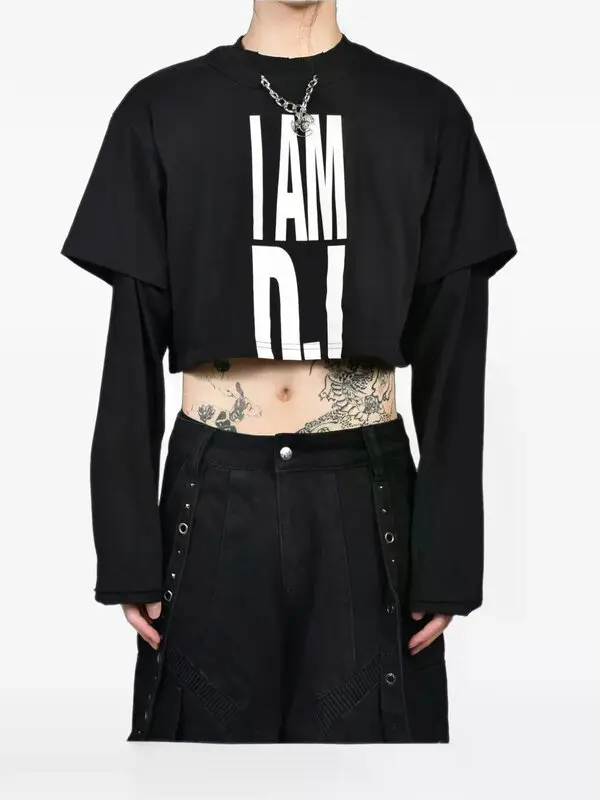 FINE CHAOS Layered Design Cropped T-shirt