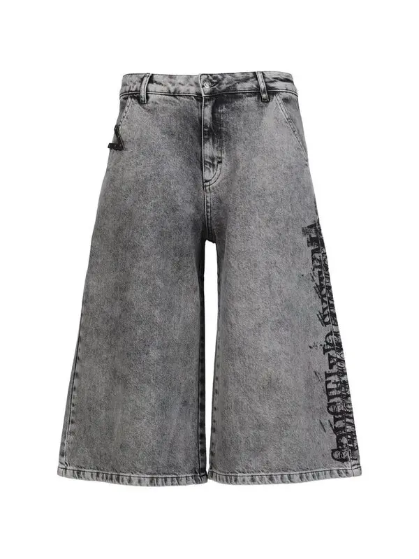 FINE CHAOS Stone-washed Screen-print Denim Shorts