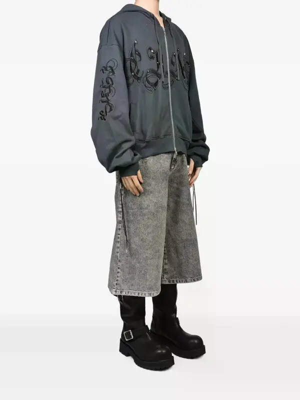 FINE CHAOS Stone-washed Screen-print Denim Shorts