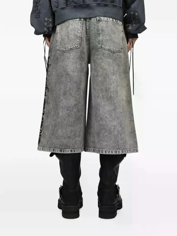 FINE CHAOS Stone-washed Screen-print Denim Shorts