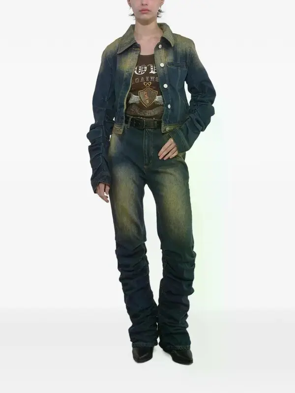 VIVAMUS Bleached Ruched-sleeve Denim Jacket