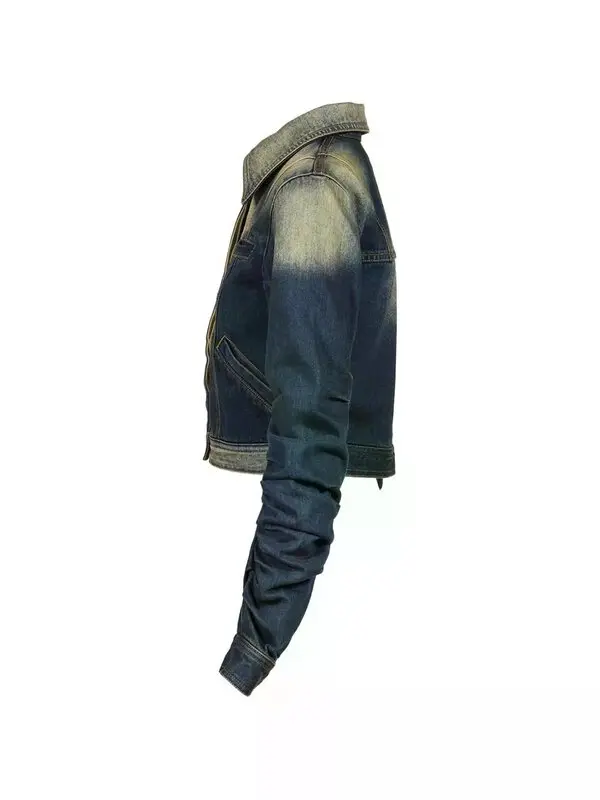 VIVAMUS Bleached Ruched-sleeve Denim Jacket