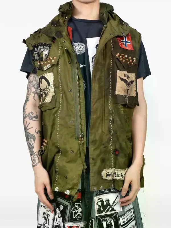 MARKING DISTANCE Gulag Patchwork Studded Gilet