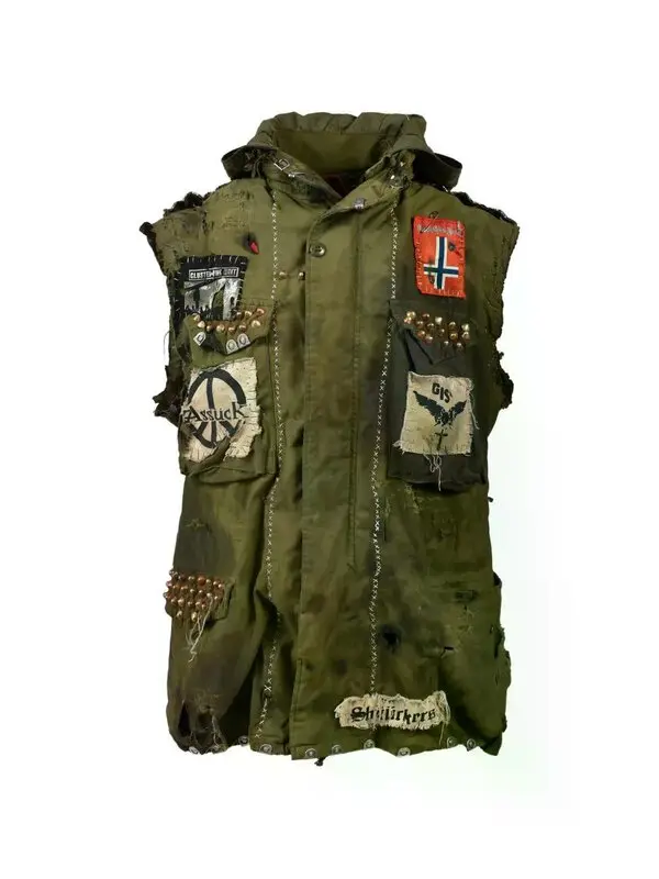 MARKING DISTANCE Patchwork Studded Hooded Gilet
