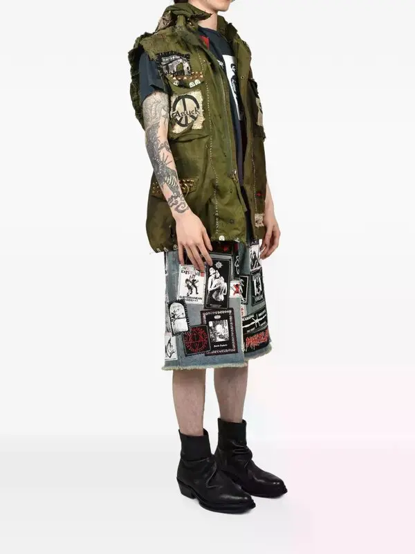 MARKING DISTANCE Patchwork Studded Hooded Gilet
