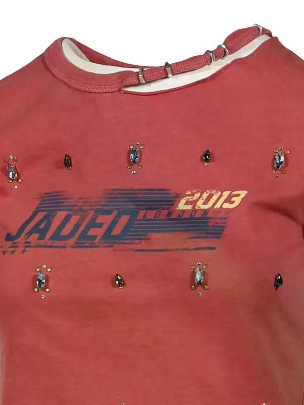 JADED LONDON Rally Distressed Embellished T-shirt