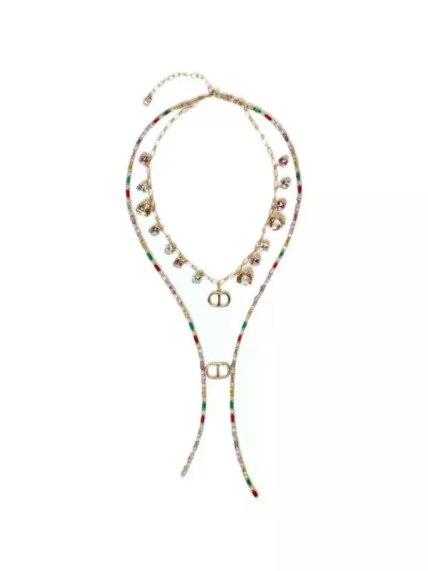 TWINSET Logo-charm Rhinestone-embellished Necklace - Gold