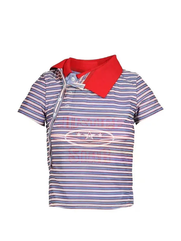 ANOMALIES DEPARTMENT Striped Asymmetric Polo Shirt