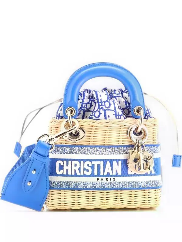 Dior Wicker And Oblique Canvas Mini Tote Bag - Blue