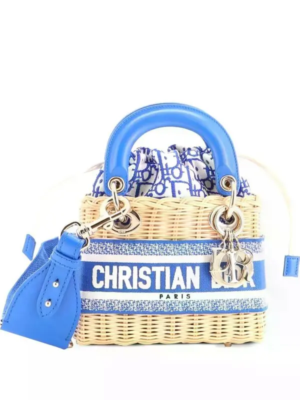 Dior Wicker And Oblique Canvas Mini Tote Bag - Blue