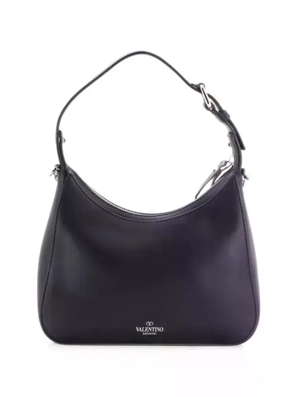 Valentino Garavani Vltn Printed Leather Small Hobo Bag - Black