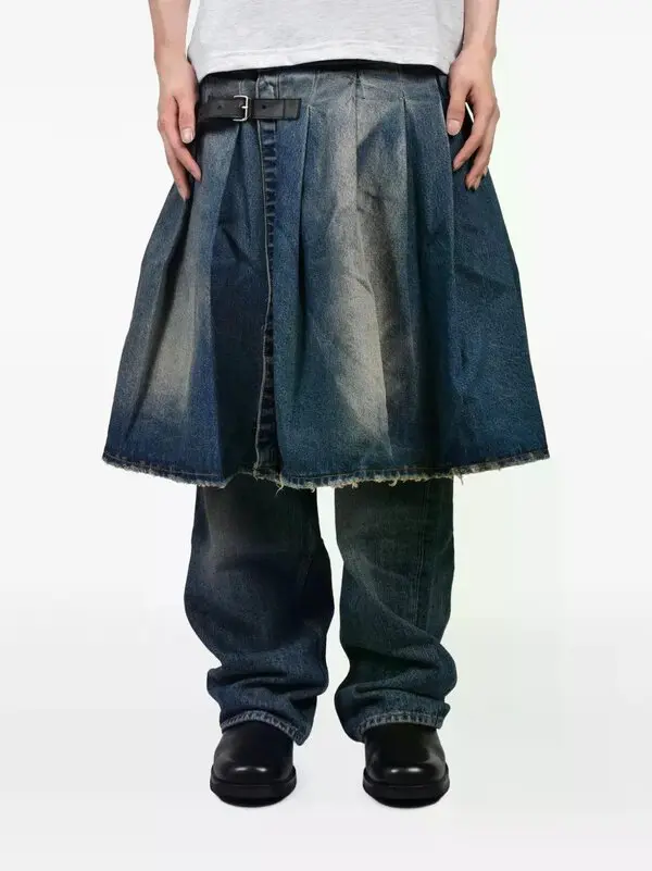 DOMENICO OREFICE Pleated Distressed-effect Midi Skirt - Blue